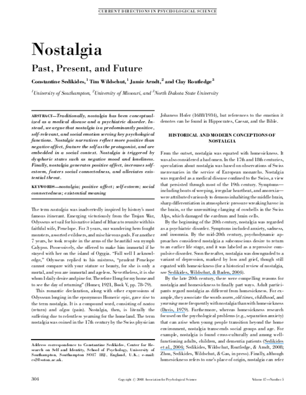 (PDF) Nostalgia: Past, Present, and Future