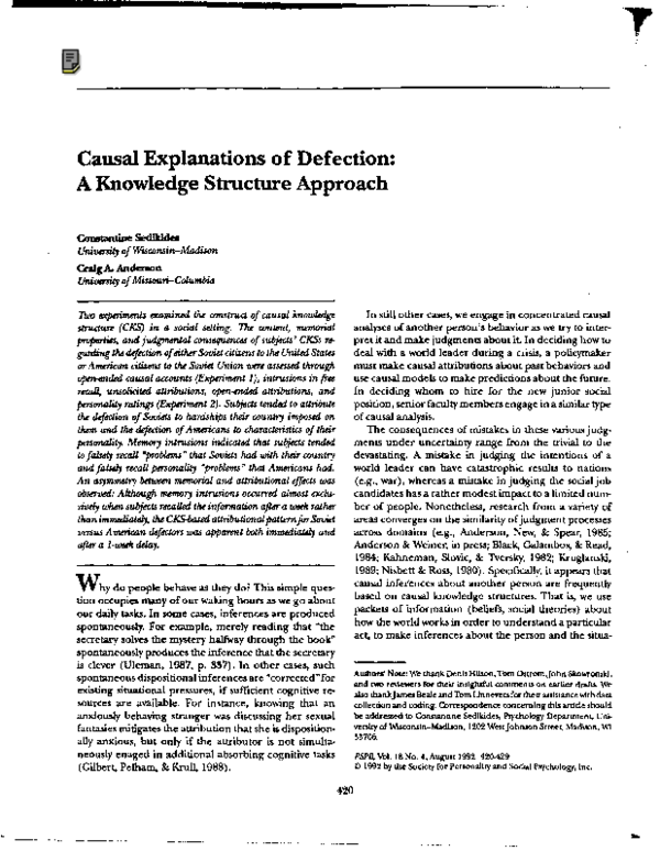 (PDF) Causal Explanations of Defection: A Knowledge Structure Approach