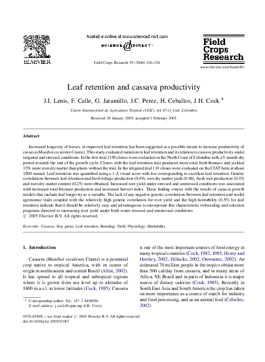 (PDF) Leaf retention and cassava productivity