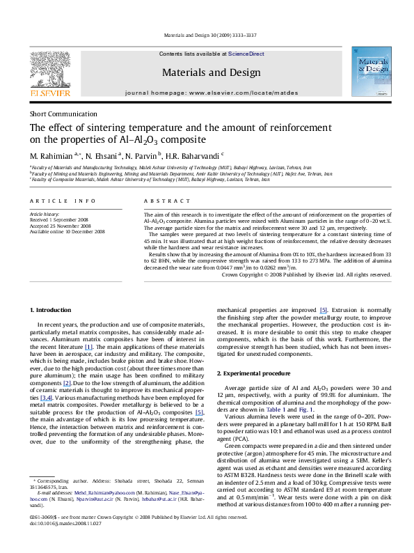 (PDF) The effect of sintering temperature and the amount of reinforcement on the properties of ...