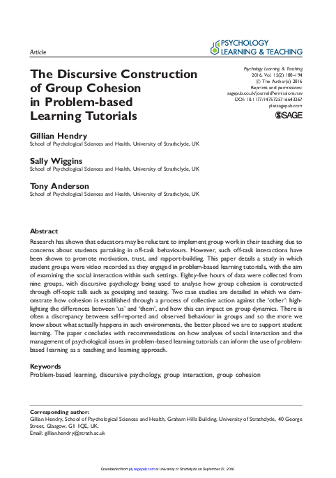 (PDF) The Discursive Construction of Group Cohesion in Problem-based ...
