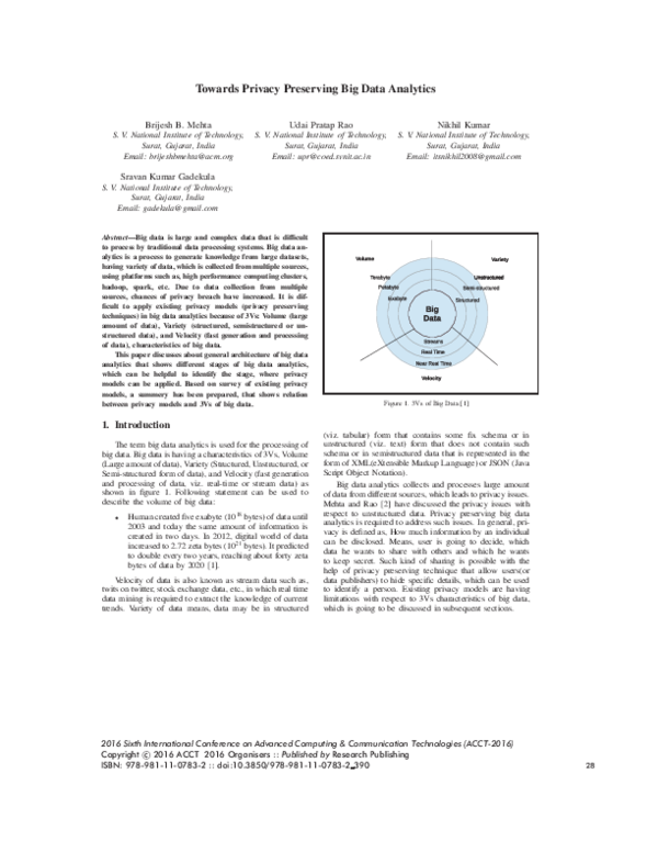 (PDF) Towards Privacy Preserving Big Data Analytics