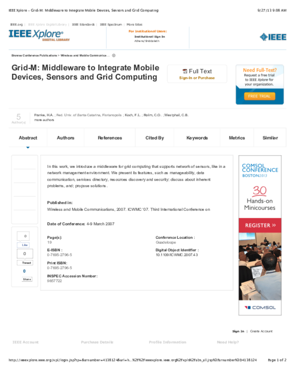 Pdf Grid M Middleware To Integrate Mobile Devices Sensors And Grid Computing