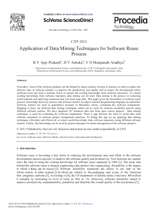 (PDF) Application of Data Mining Techniques for Software Reuse Process