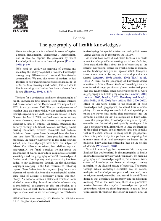 (PDF) The geography of health knowledge/s