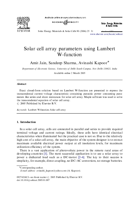 Pdf Solar Cell Array Parameters Using Lambert W Function 6715