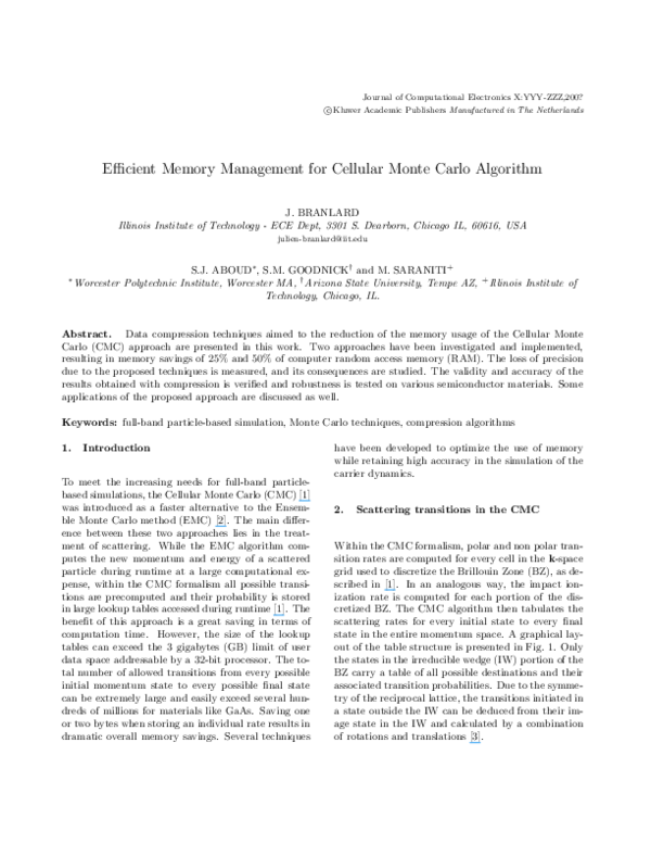 (PDF) Efficient memory management for cellular Monte Carlo algorithm