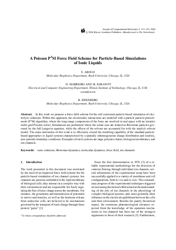 (PDF) A Poisson P 3 M Force Field Scheme for Particle-Based Simulations of Ionic Liquids