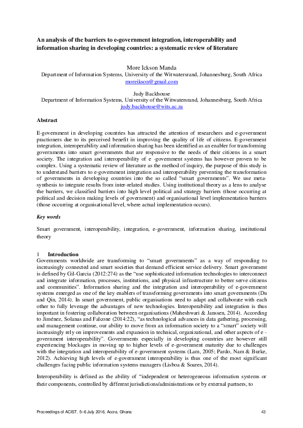(PDF) An analysis of the barriers to e-government integration ...