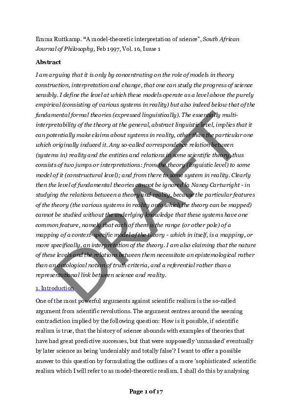 Pdf A Model Theoretic Interpretation Of Science