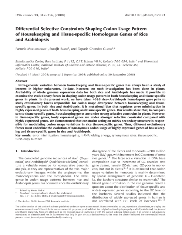 Pdf Differential Selective Constraints Shaping Codon Usage Pattern Of