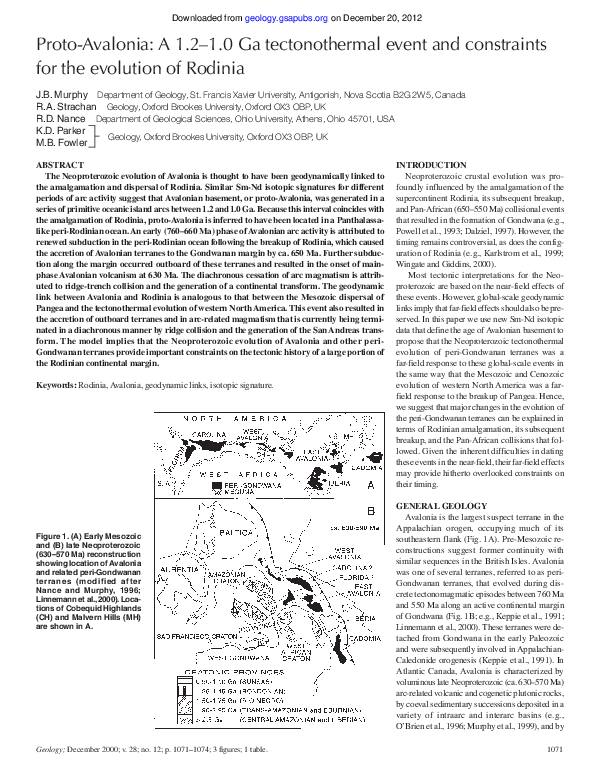 (PDF) Proto-Avalonia: a 1.0-1.2 Ga tectonothermal event and constraints ...