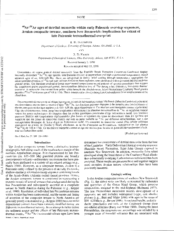(PDF) 40Ar/39Ar ages of detrital muscovite within early Paleozoic ...