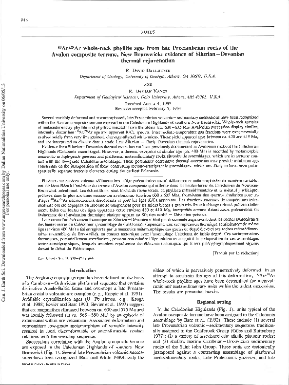 (PDF) 40Ar/39Ar whole-rock phyllite ages from late Precambrian rocks of ...