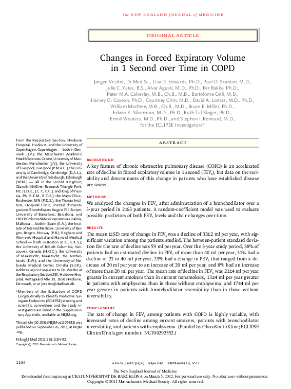 (PDF) Changes in Forced Expiratory Volume in 1 Second over Time in COPD