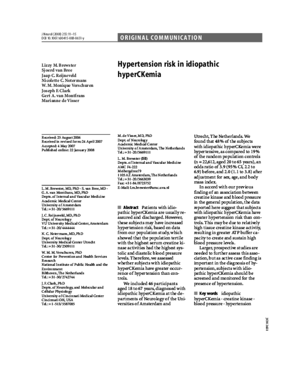 (PDF) Hypertension risk in idiopathic hyperCKemia