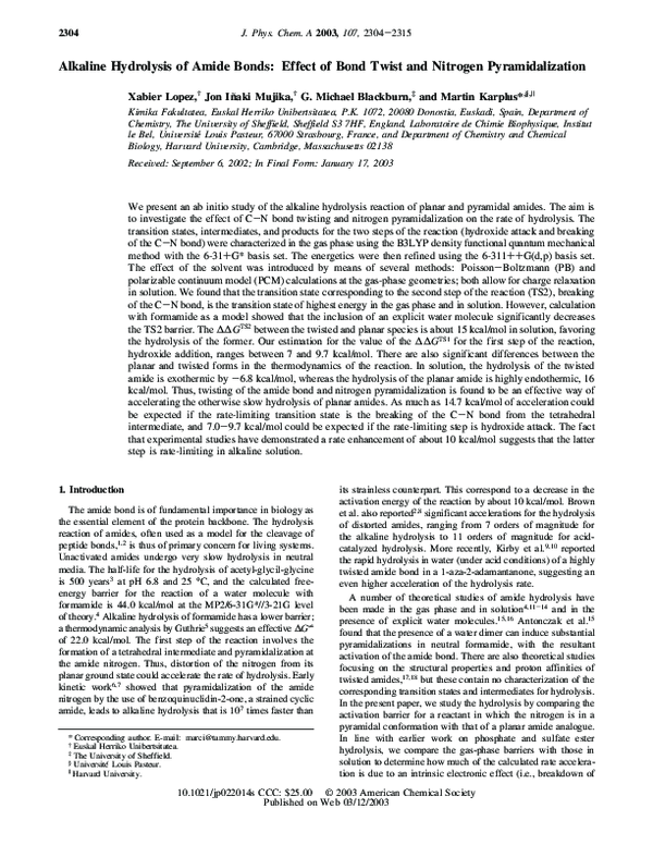 (PDF) Alkaline Hydrolysis of Amide Bonds: Effect of Bond Twist and ...