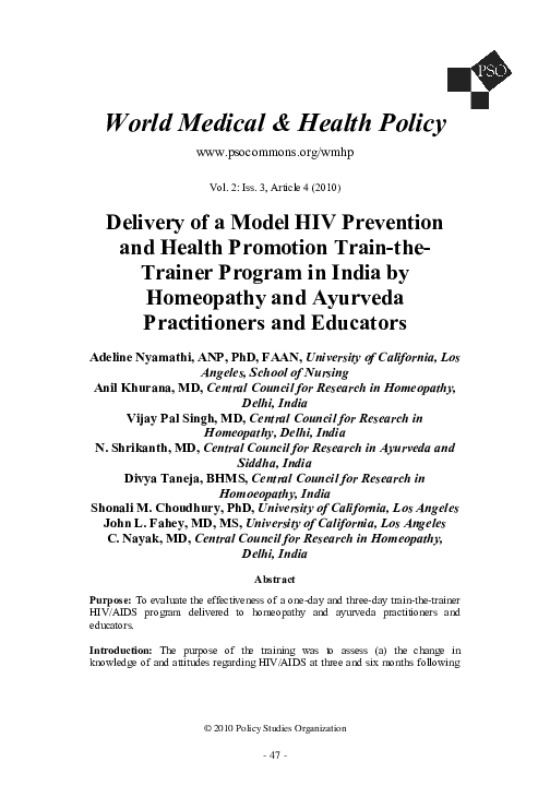 (PDF) Delivery of a Model HIV Prevention and Health Promotion Train-the ...