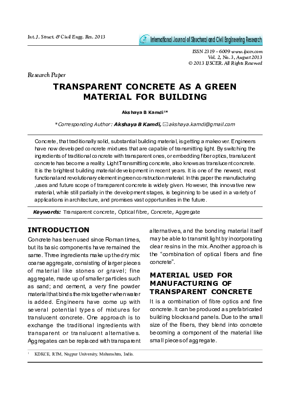 (PDF) TRANSPARENT CONCRETE AS A GREEN MATERIAL FOR BUILDING