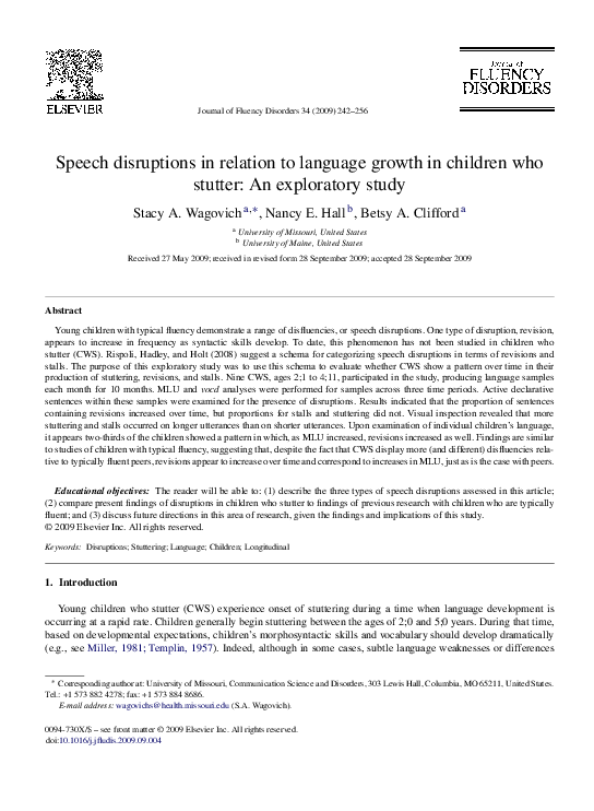 (PDF) Speech disruptions in relation to language growth in children who ...