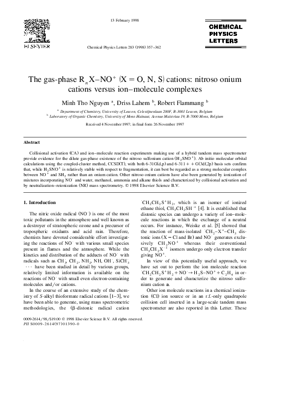 (PDF) The gas-phase R n X–NO + (X=O, N, S) cations: nitroso onium ...