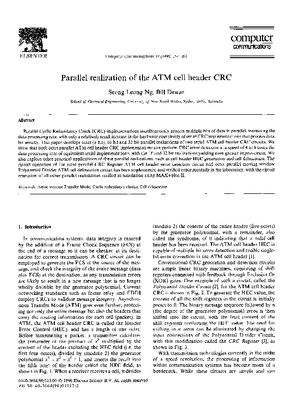 (PDF) Parallel realization of the ATM cell header CRC