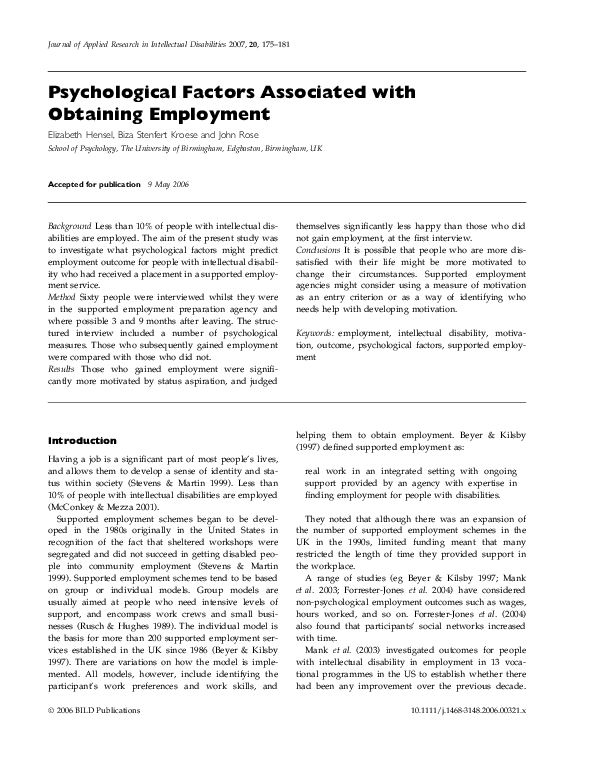 (PDF) Factors affecting the likelihood that people with intellectual ...