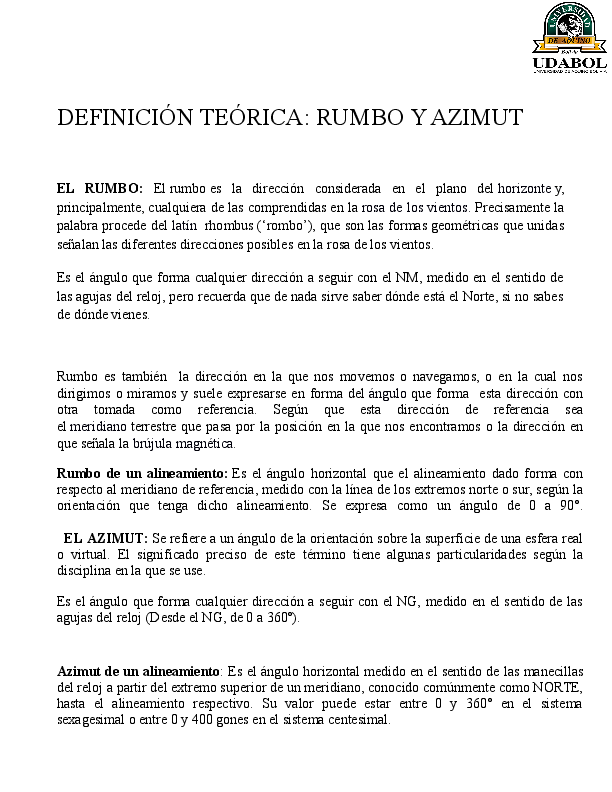 (DOC) DEFINICIÓN TEÓRICA: RUMBO Y AZIMUT