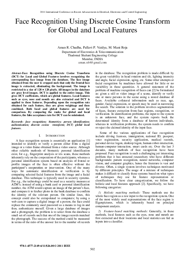 (PDF) Face recognition using discrete cosine transform and fisher linear discriminant