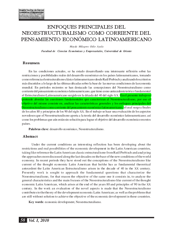 (PDF) ENFOQUES PRINCIPALES DEL NEOESTRUCTURALISMO COMO CORRIENTE DEL PENSAMIENTO ECONÓMICO ...