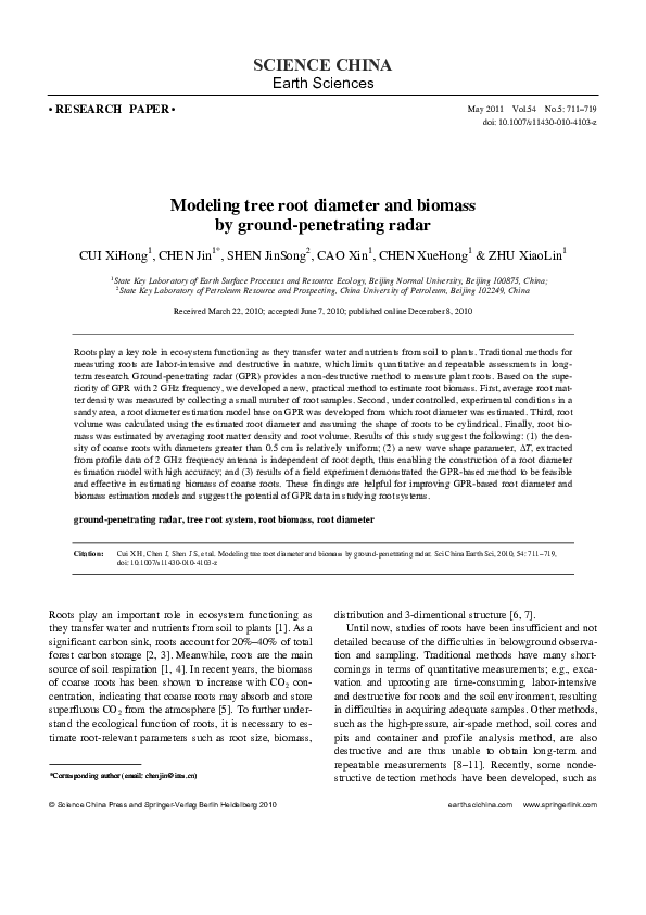Pdf Modeling Tree Root Diameter And Biomass By Ground Penetrating Radar