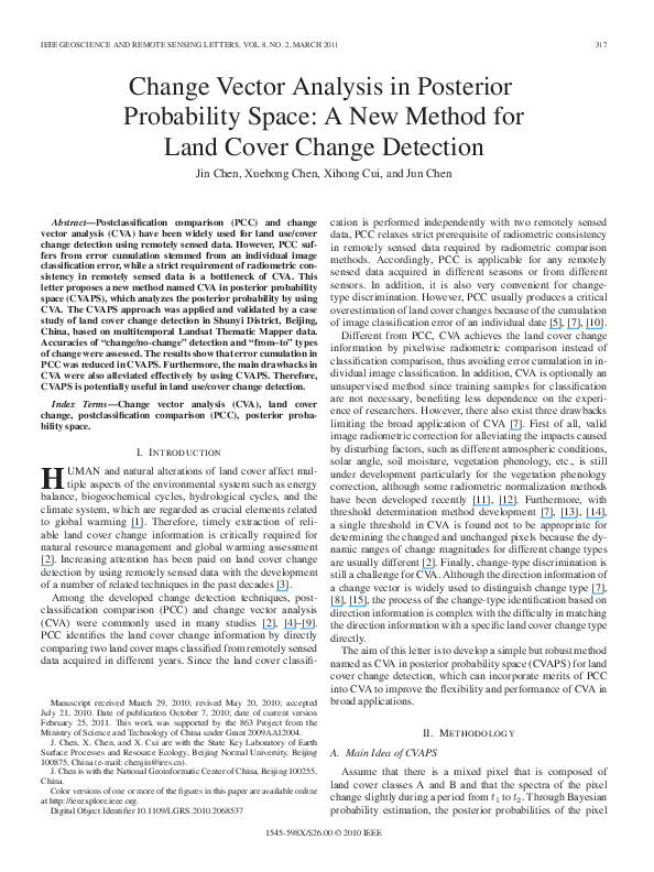 (PDF) Change Vector Analysis in Posterior Probability Space: A New ...