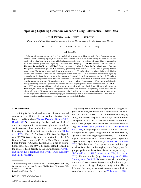 (PDF) Improving Lightning Cessation Guidance Using Polarimetric Radar Data