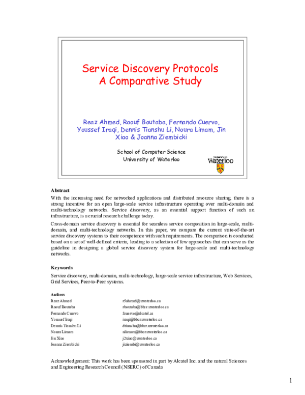 (PDF) Service Discovery Protocols A Comparative Study