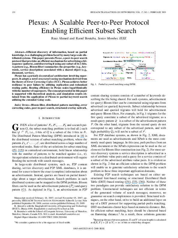 (PDF) Plexus: a scalable peer-to-peer protocol enabling efficient subset search