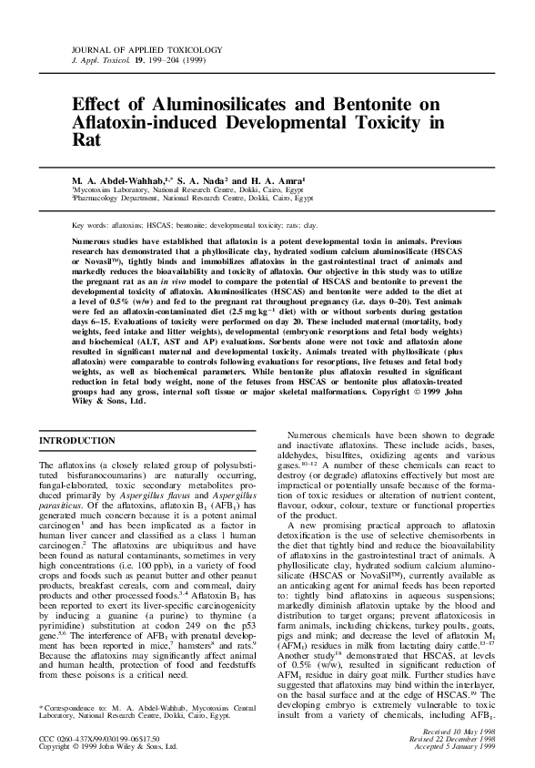 (PDF) Effect of aluminosilicates and bentonite on aflatoxin-induced ...