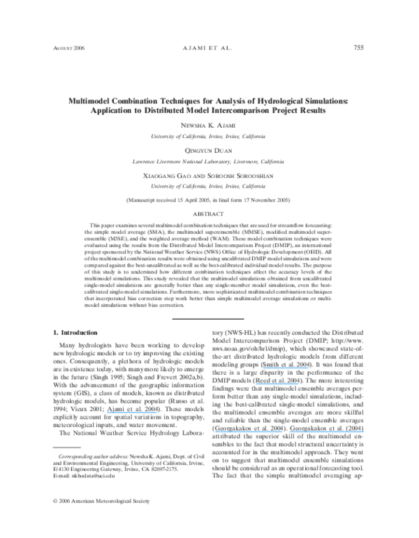 (PDF) Multi-Model Combination techniques for Hydrological Forecasting: Application to ...
