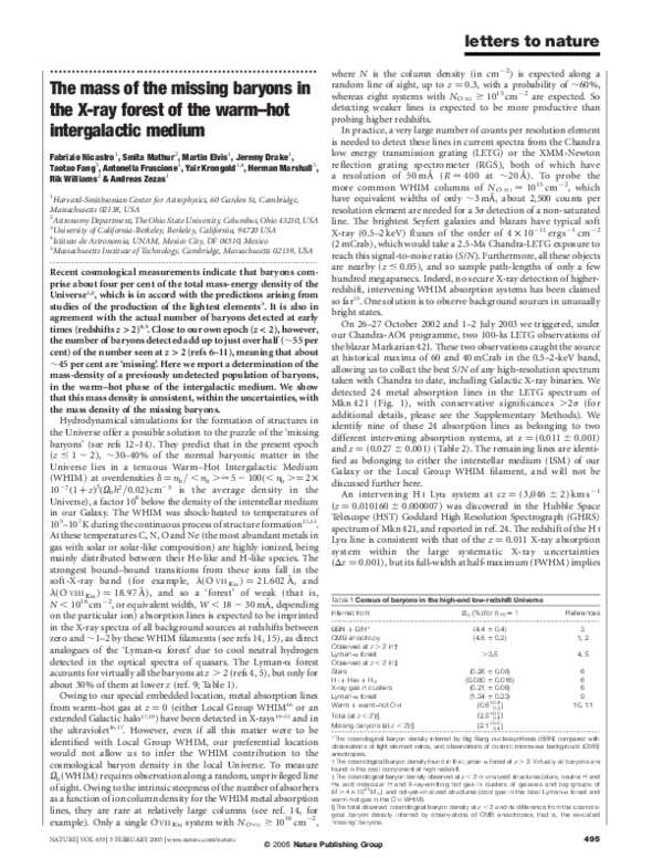 (PDF) The mass of the missing baryons in the X-ray forest of the warm ...