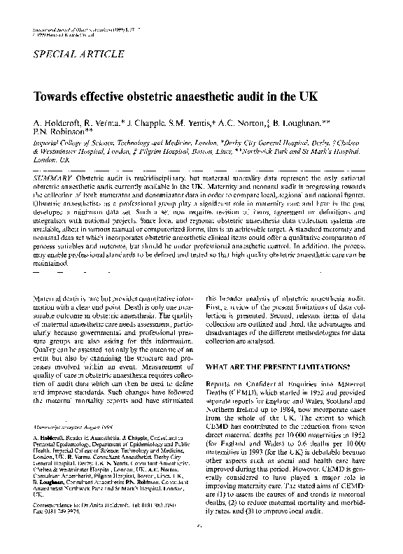 (PDF) Towards effective obstetric anaesthetic audit in the UK