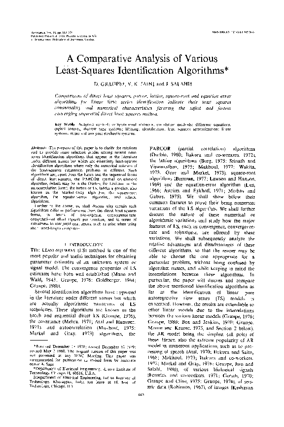(PDF) A comparative analysis of various least-squares identification algorithms