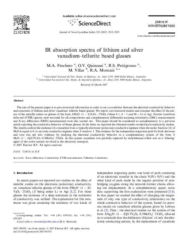 (PDF) IR absorption spectra of lithium and silver vanadium–tellurite ...