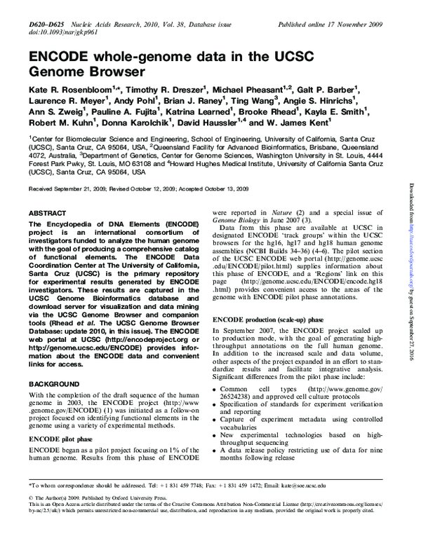 (PDF) ENCODE whole-genome data in the UCSC Genome Browser | Mary Goldman and P. Fujita ...