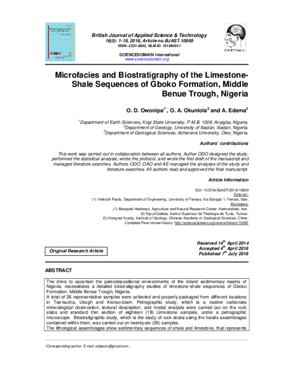(PDF) Microfacies and Biostratigraphy of the Limestone- Shale Sequences ...