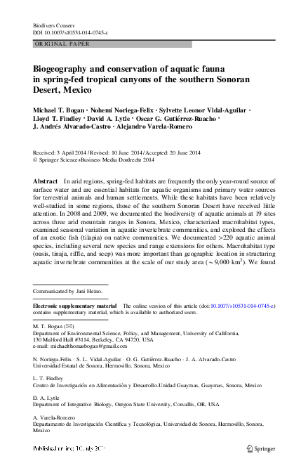 (PDF) Biogeography and conservation of aquatic fauna in spring-fed ...