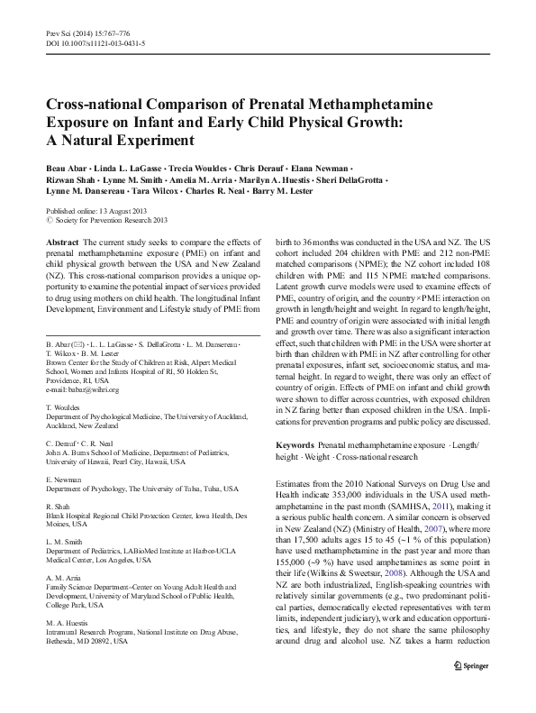 (PDF) Cross-national Comparison of Prenatal Methamphetamine Exposure on ...