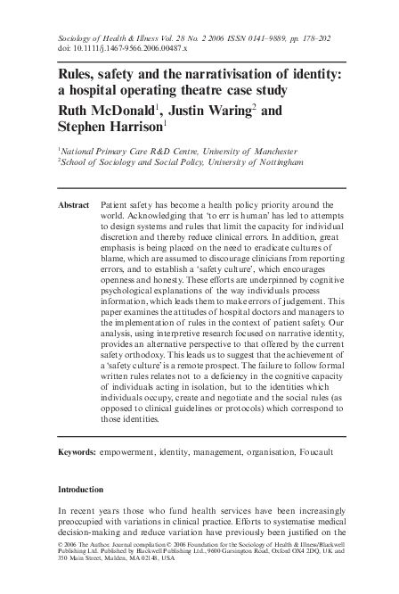 (PDF) Rules, safety and the narrativisation of identity: a hospital ...