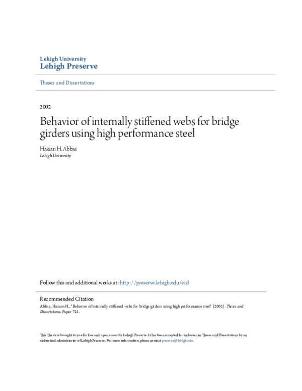 (PDF) Behavior of internally stiffened webs for bridge girders using ...