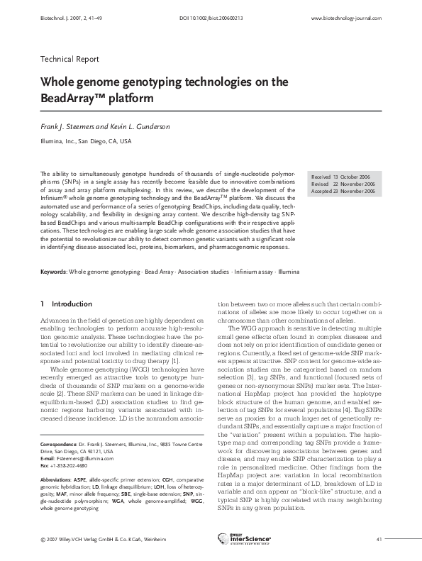 (PDF) Whole genome genotyping technologies on the BeadArray™ platform