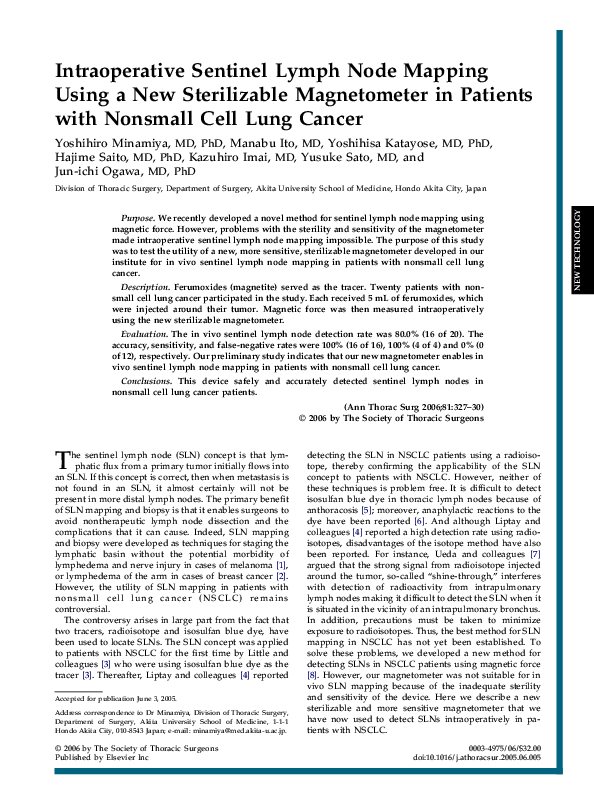 (PDF) Intraoperative Sentinel Lymph Node Mapping Using a New Sterilizable Magnetometer in ...