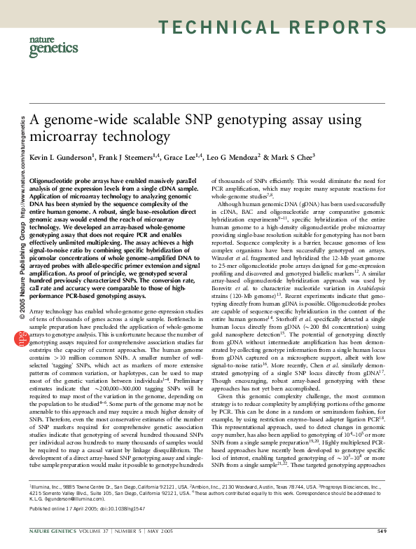 (PDF) A genome-wide scalable SNP genotyping assay using microarray technology